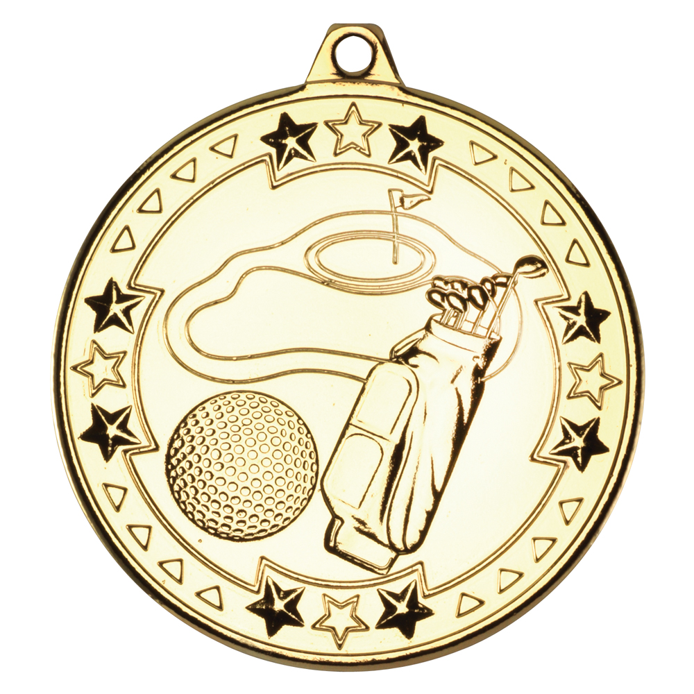 Gold 50mm Round Medal - Golf Design | Trophy Boss