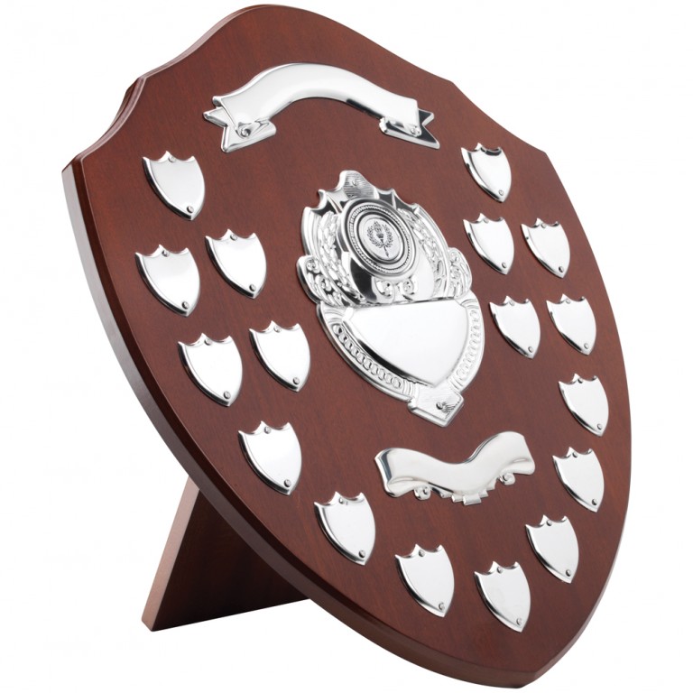 Wooden Shield with Chrome Annual Updates Side Shields | Trophy Boss
